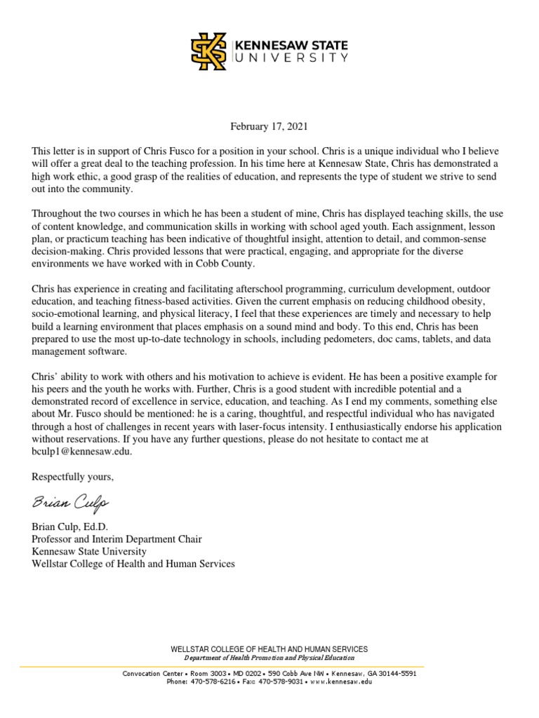 Letter of Recommendation - Culp | PDF | Self-Improvement