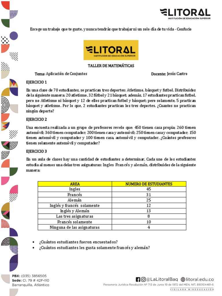 Taller de Matematicas Basicas - Conjuntos | PDF | Educación primaria ...