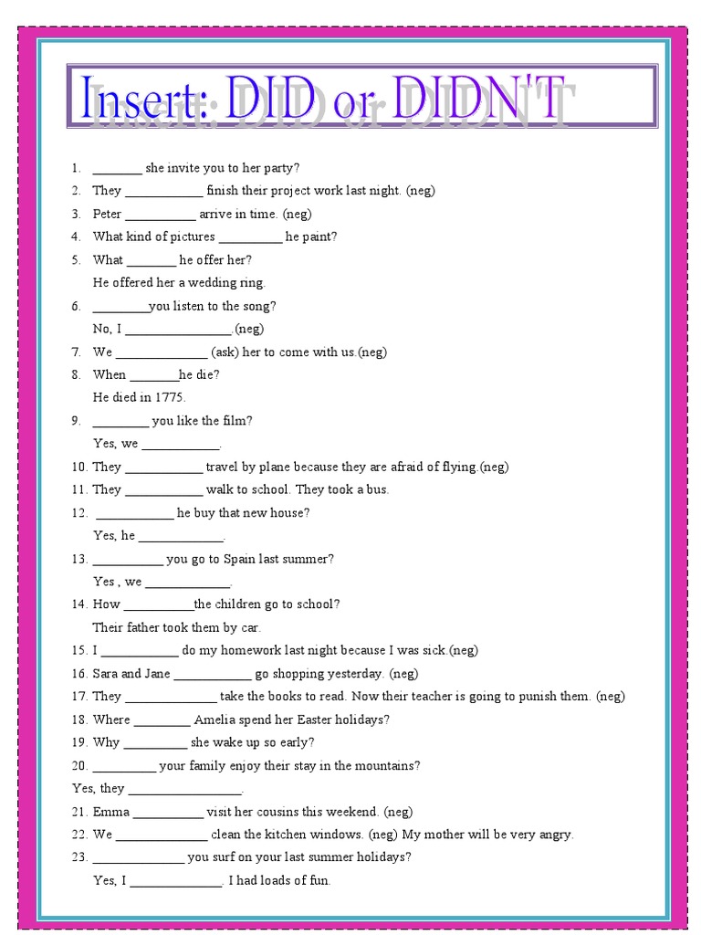 Insert Did Vs Didnt Fun Activities Games - 13223 | PDF
