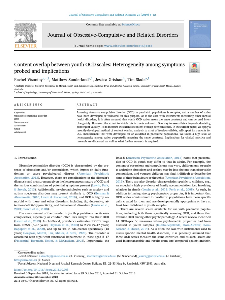Journal of Obsessive-Compulsive and Related Disorders: A 1 A 1 B A 1 ...