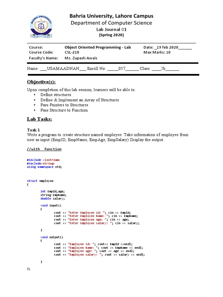 Oop Lab 1 Pdf Namespace Object Oriented Programming