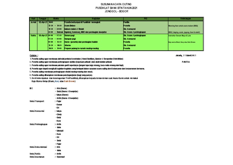 Rundown Acara Outing 2021 | PDF
