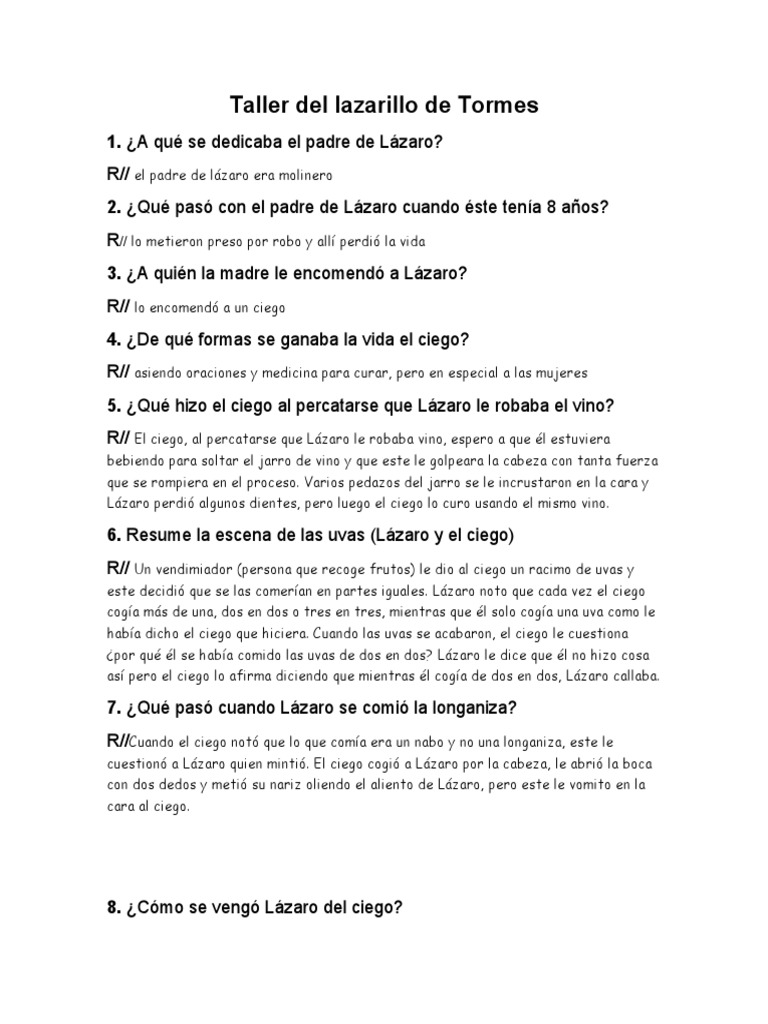 Taller Del Lazarillo de Tormes | PDF | Uva
