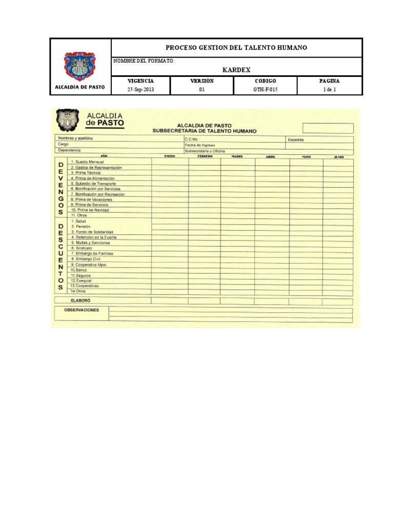 GTH F 015 Formato Kardex v1 | PDF