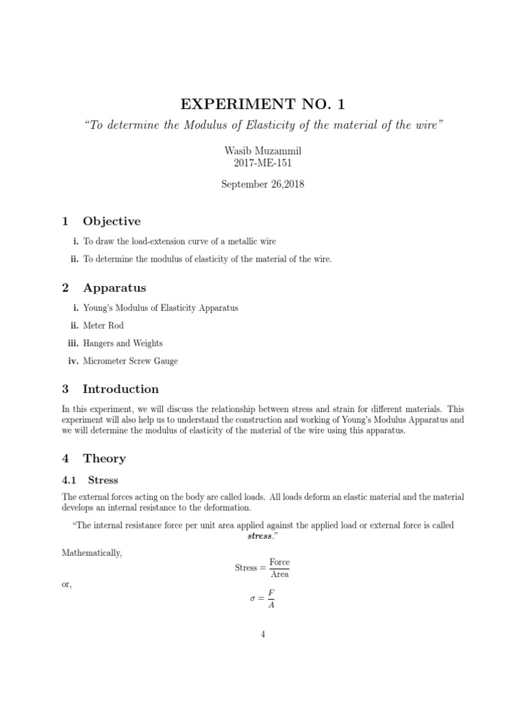 Experiment No. 1: "To Determine The Modulus of Elasticity of The ...
