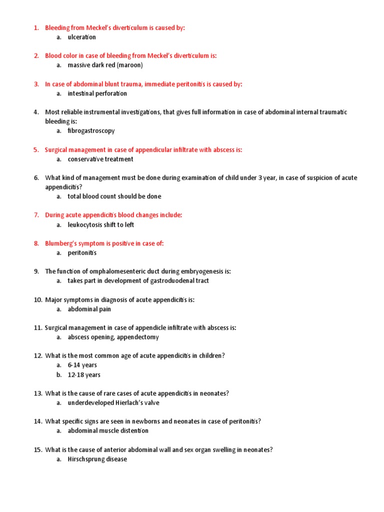 Pediatric Surgery MCQs and Case Studies | PDF | Gastrointestinal Tract ...