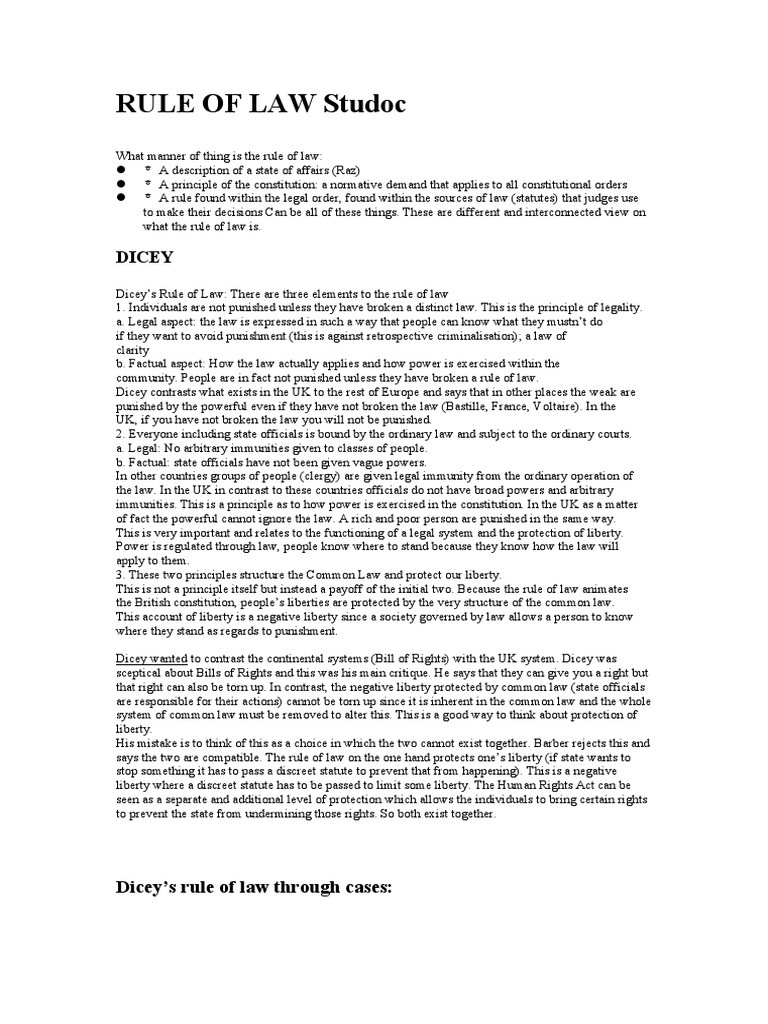 Rule of Law Studoc: Dicey | PDF | Rule Of Law | Rights