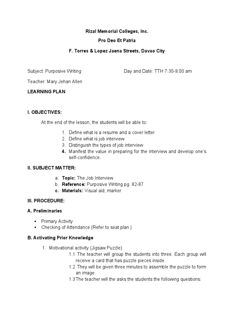 LESSON-PLAN-Simile and Metaphor | PDF | Interview | Job Interview