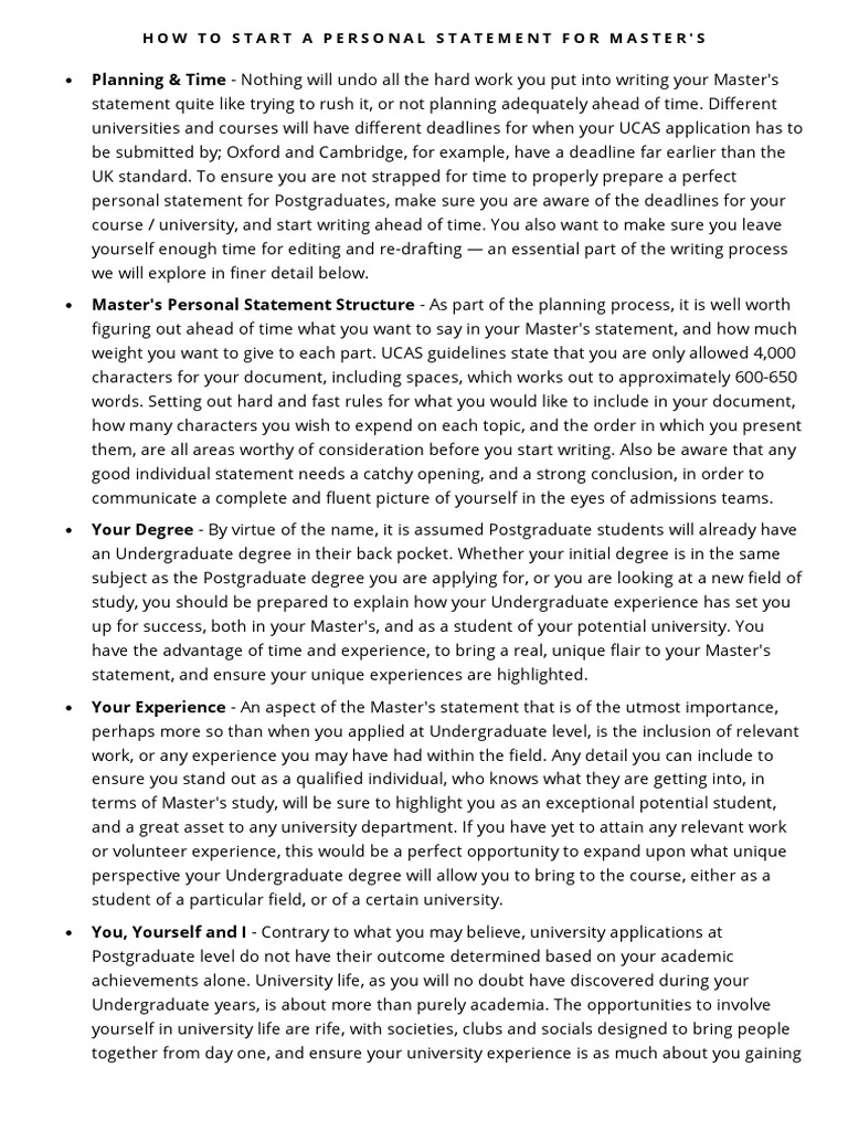 How To Start A Personal Statement For Master | PDF | Master's Degree ...