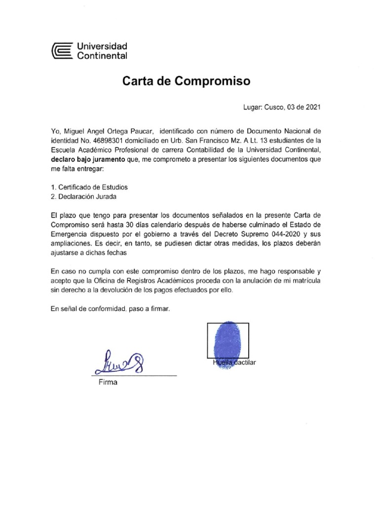 Carta de Compromiso | PDF
