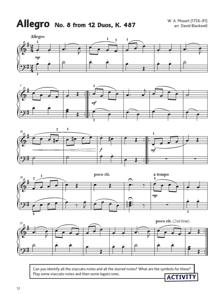 An Analysis of Mozart's Allegro No. 8 from 12 Duos, K. 487: Identifying ...