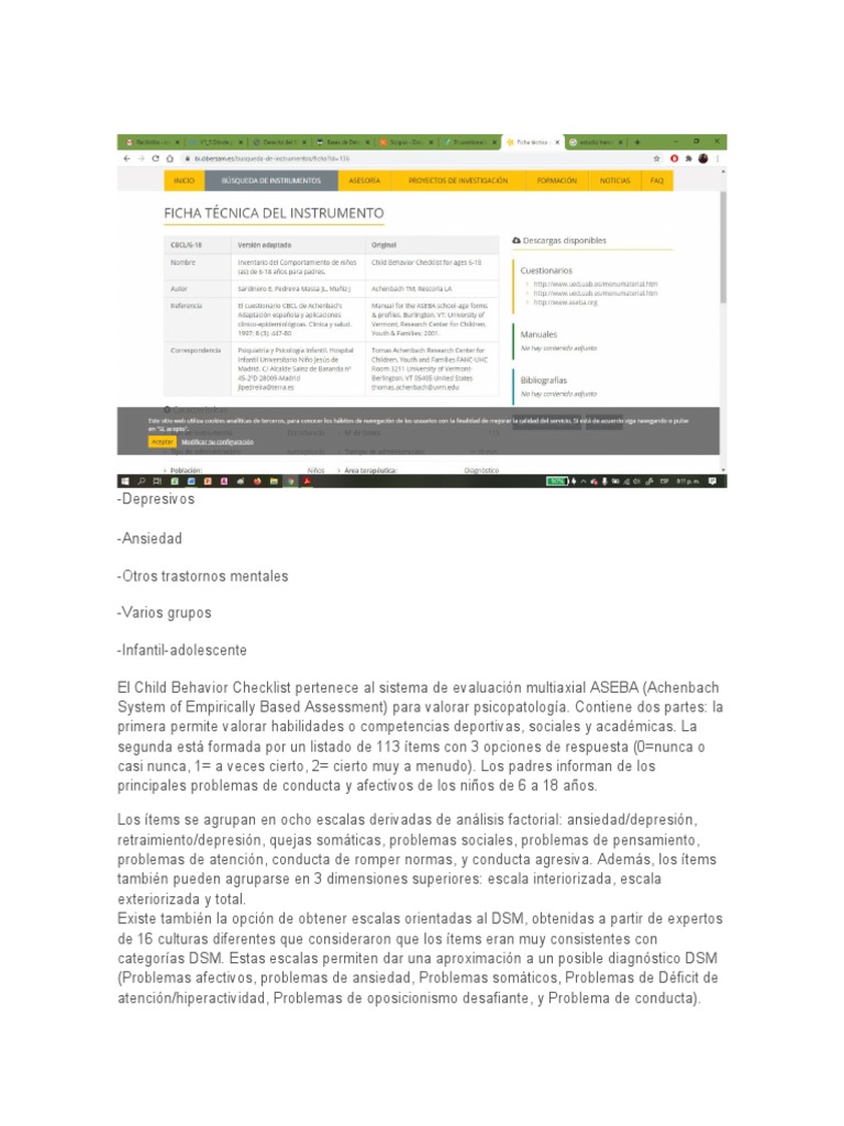 Evaluación ASEBA: Child Behavior Checklist | PDF | Ciencia y matemáticas