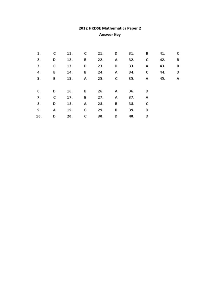 2012 DSE Maths Paper 2 Answer Key | PDF