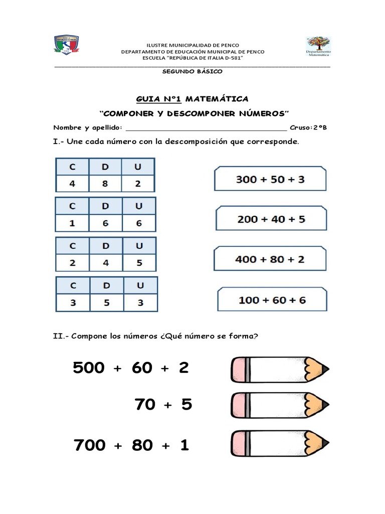 Hoja De Trabajo Para Componer Y Descomponer Números DESCOMPOSICIÓN