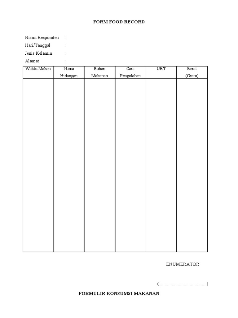 03 Form Food Record | PDF