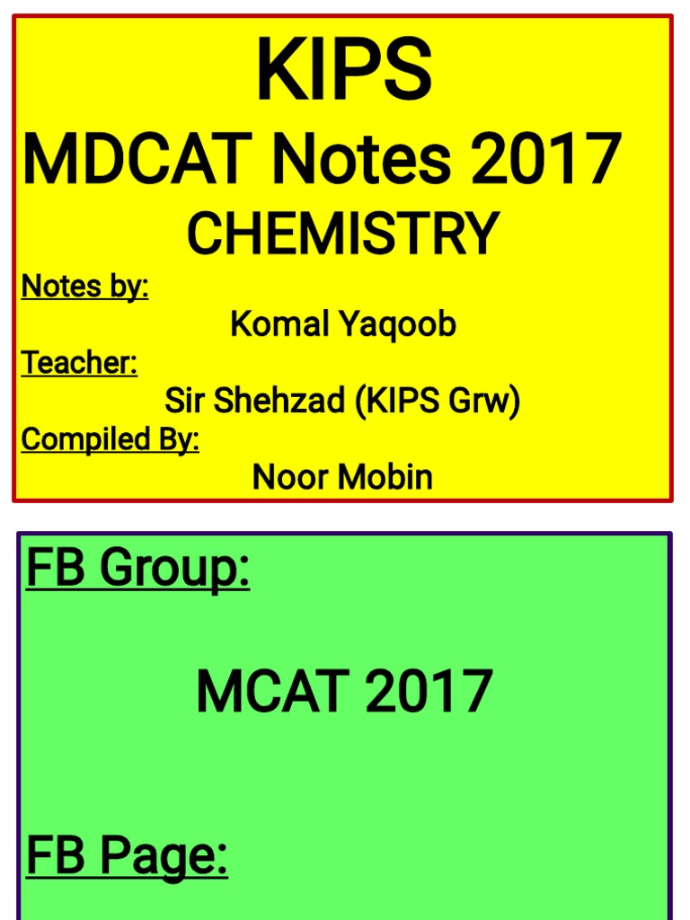 MDCAT Chemistry Notes 2017 by KIPS | PDF | Technology & Engineering