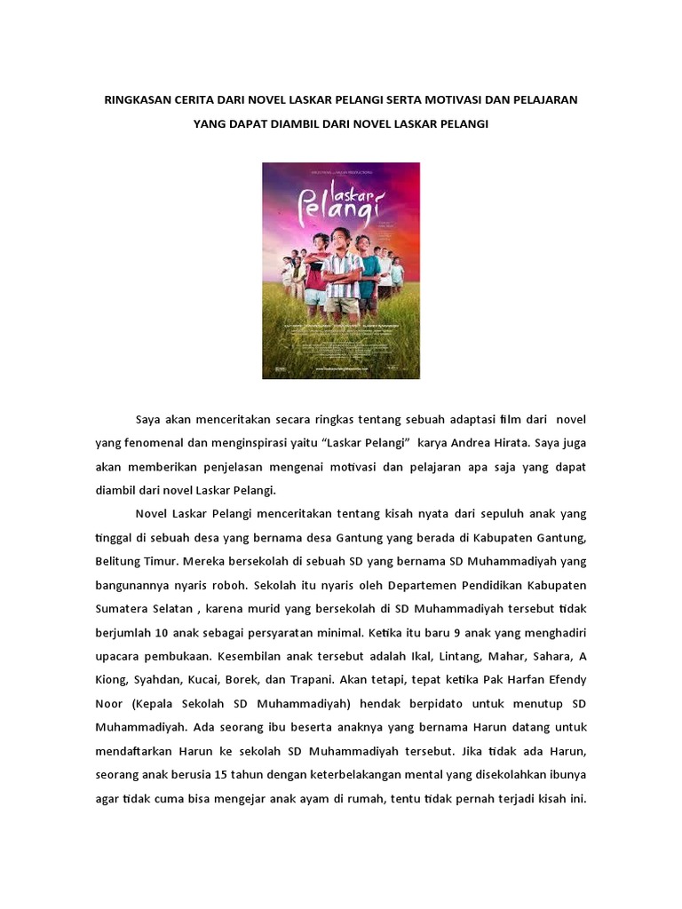 Ringkasan Cerita Dari Novel Laskar Pelangi Serta Motivasi Dan Pelajaran Yang Dapat Diambil Dari ...