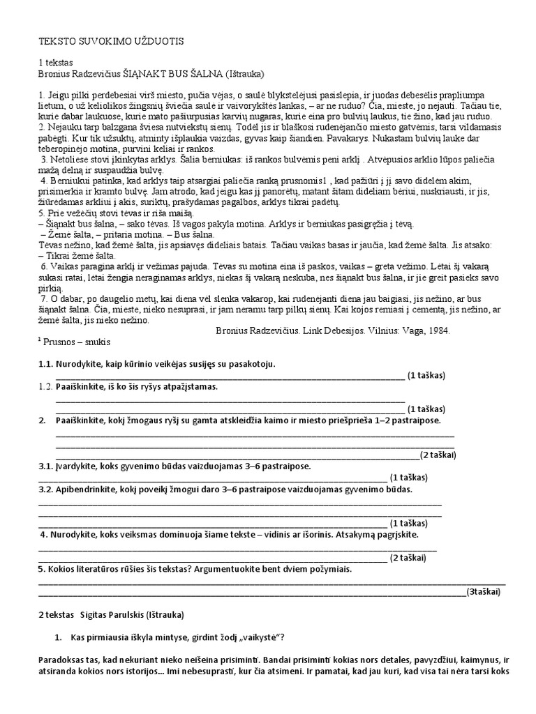 Bandomoji Teksto Suvokimo Užduotis | PDF