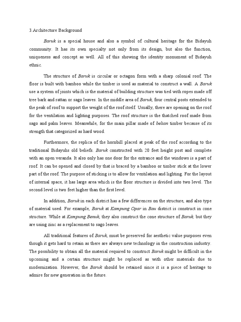 Bidayuh Baruk: Cultural Heritage Architecture | PDF | Roof | Economic ...