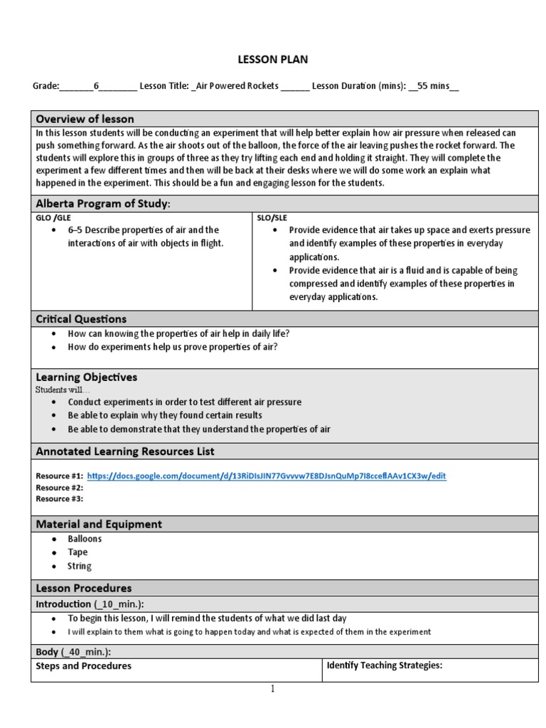 Air Powered Rockets Lesson Plan | PDF | Balloon | Pedagogy