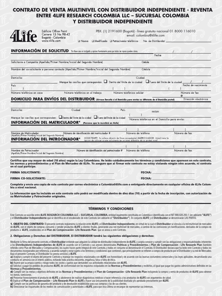 Contrato de Distribución 4Life Colombia | PDF