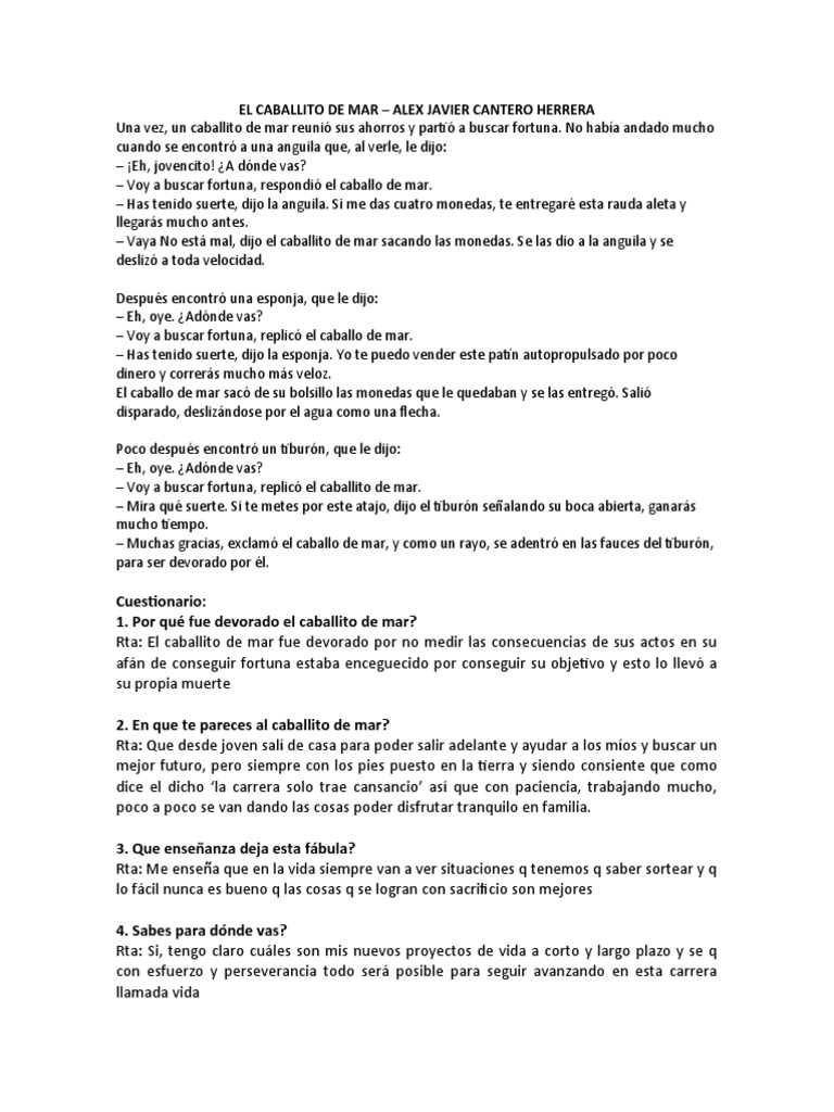 El caballito de mar y su búsqueda | PDF | Cocina, comidas y vino