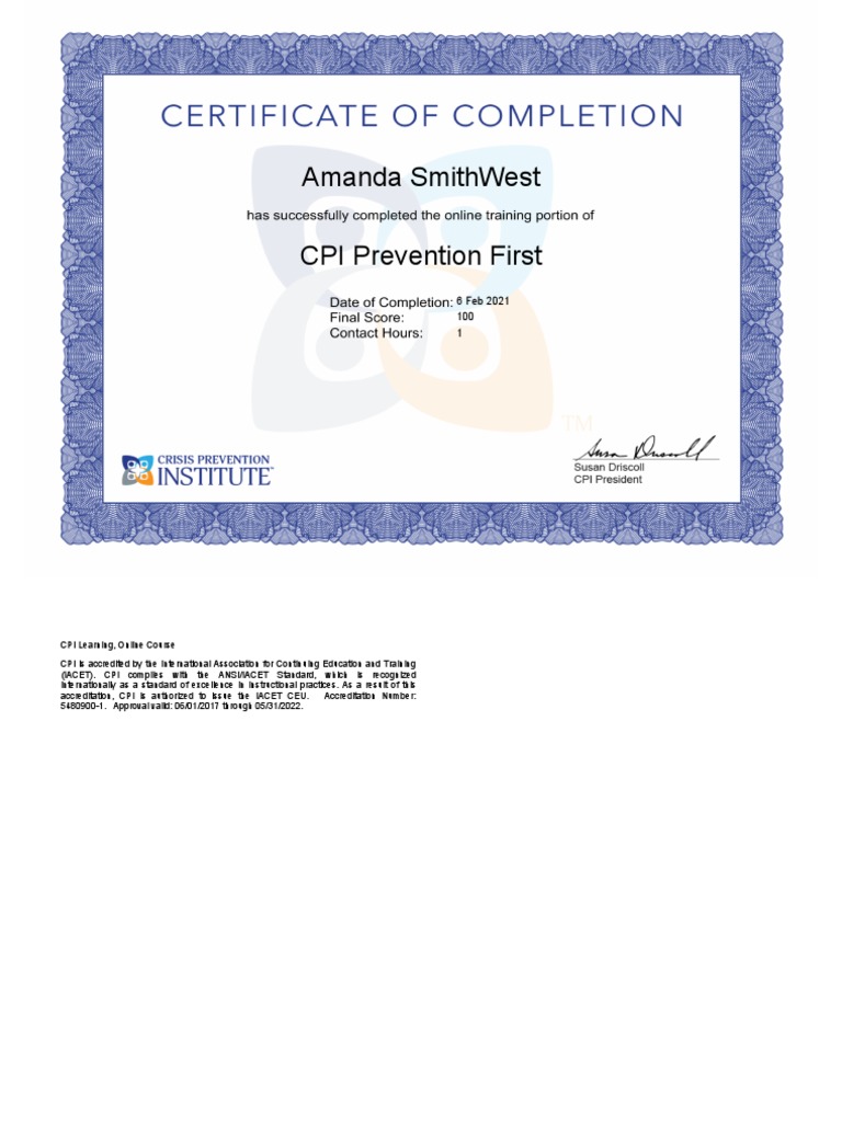 Prevention First Certificate