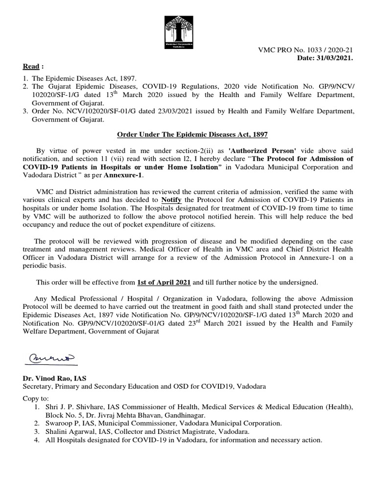 VMC Admission Protocol Notification 31-03-2021 | PDF | C Reactive ...