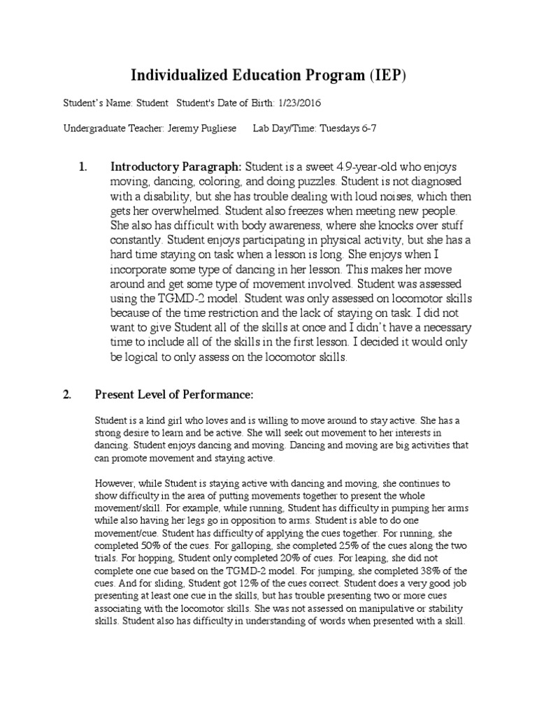Individualized Education Program (IEP) : 1. Introductory Paragraph | Download grátis PDF ...