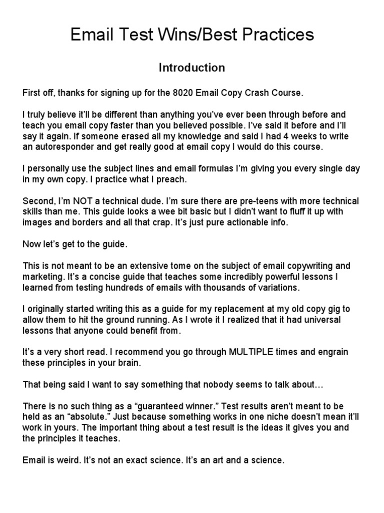 Email Test Wins/Best Practices | PDF | Curiosity | Escalator