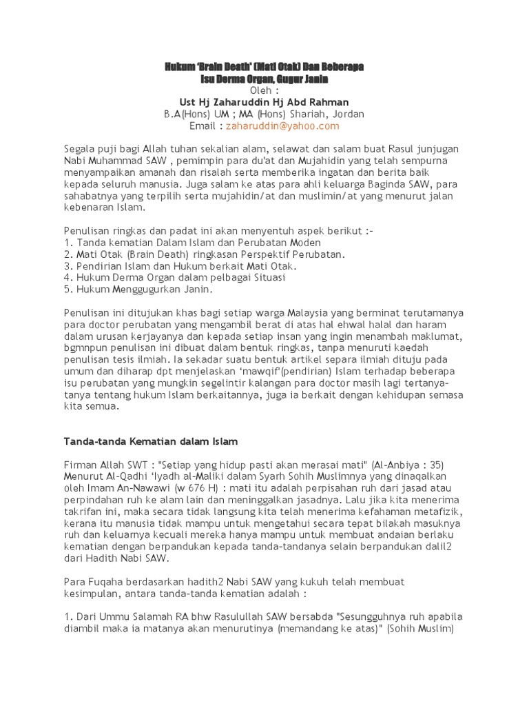 Hukum Derma Organ dan Kematian dalam Islam | PDF | Pengembangan Diri ...