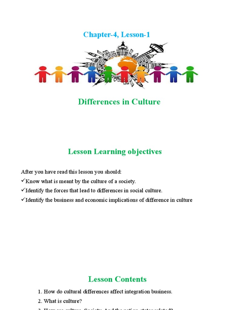 Chapter-4, Lesson-1: Differences in Culture | PDF | Value (Ethics ...