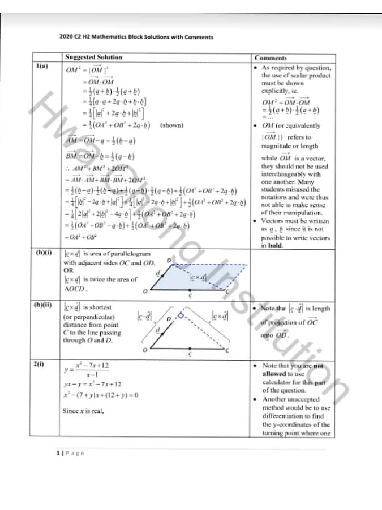 HCI JC2 H2 Math MYE Paper 2020 Sol | PDF