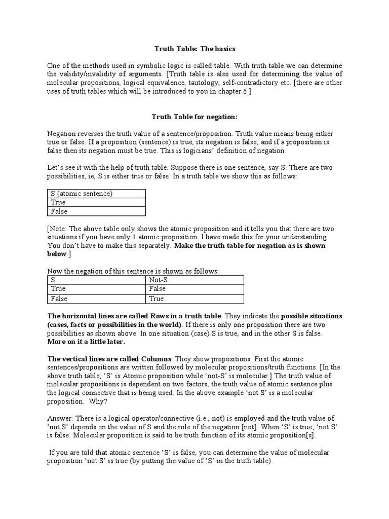Truth Table Introduction | PDF | Proposition | Truth