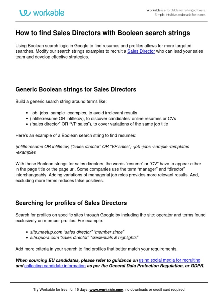 How To Find Sales Directors With Boolean Search Strings | PDF | Résumé | Computing