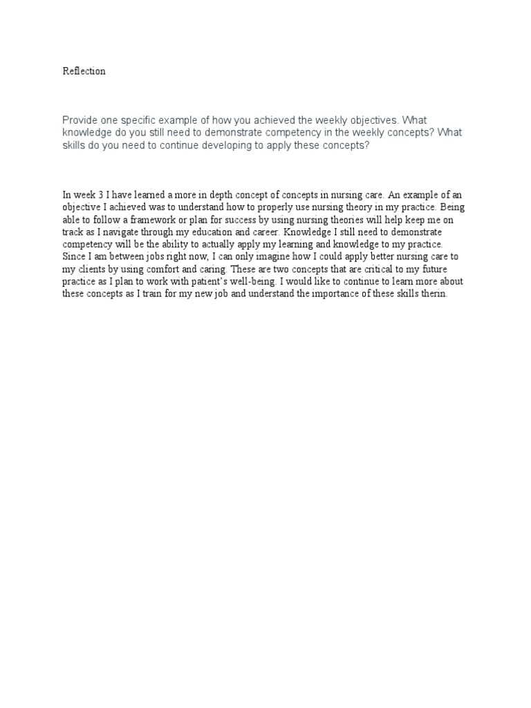 Nursing Care Reflection and Goals | PDF