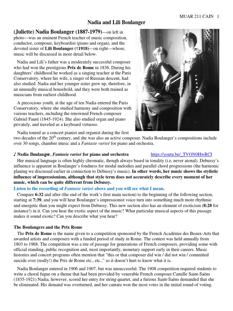 Boulanger Nadia Notes Fall 2020 | PDF | Orchestras | Musical Instruments