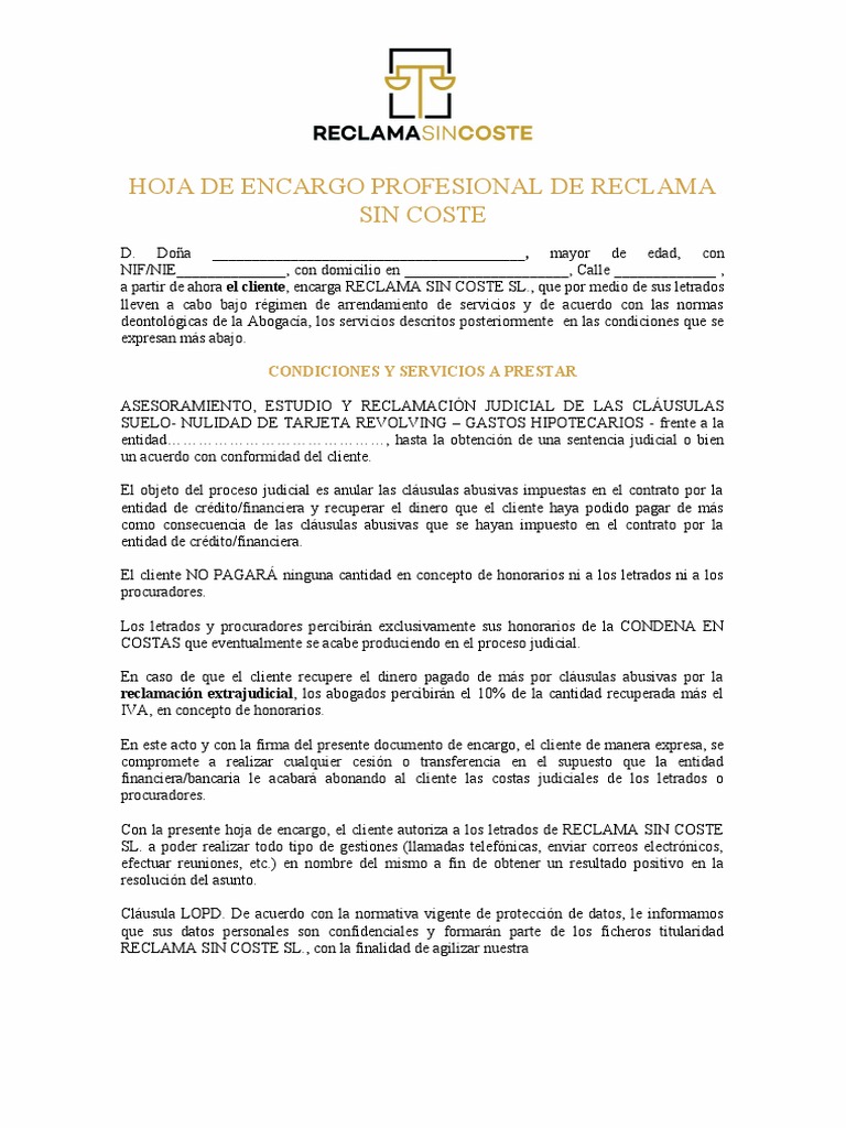 Hoja de Encargo | PDF | Crédito | Finanzas y administración del dinero