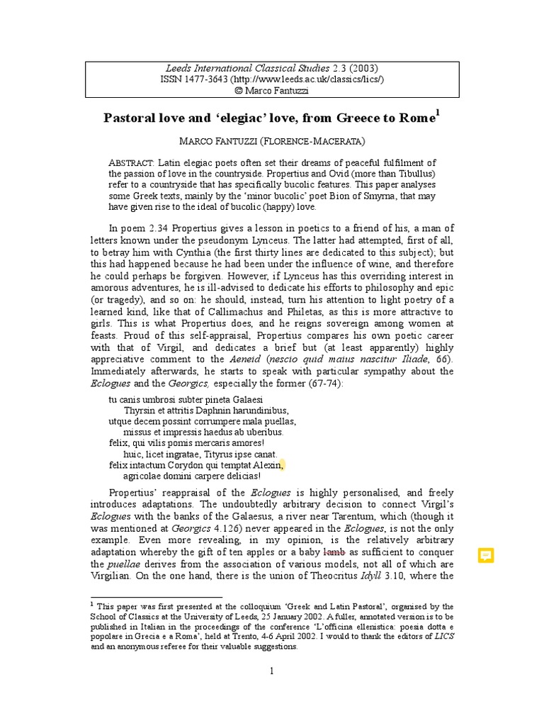 Classical Pastoral Love Analysis | PDF | Virgil | Poetry