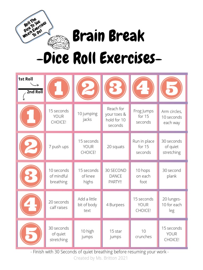 Brain Break - Dice Roll Exercises - 1 | PDF