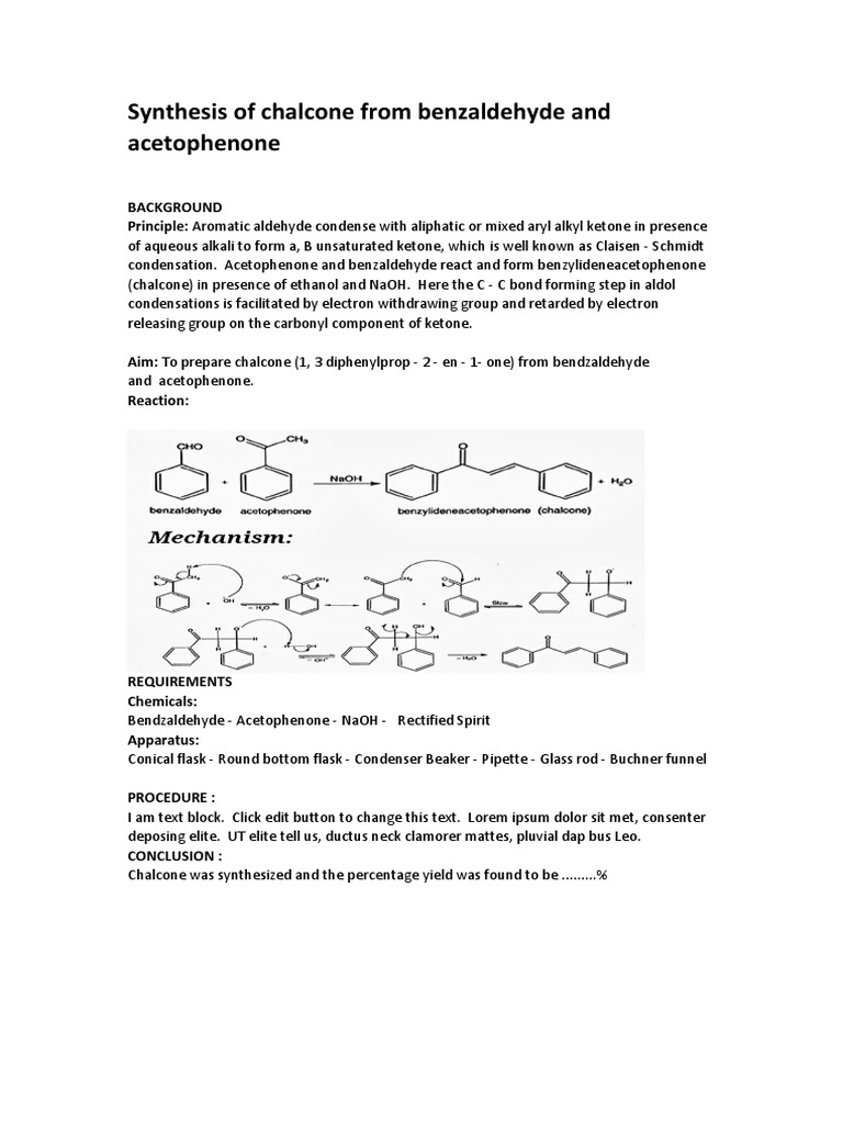 Synthesis of Chalcone From Benzaldehyde and Acetophenone | PDF