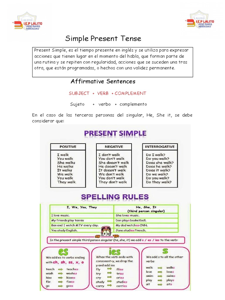 Simple Present Tense: Affirmative Sentences | PDF | Linguistic ...