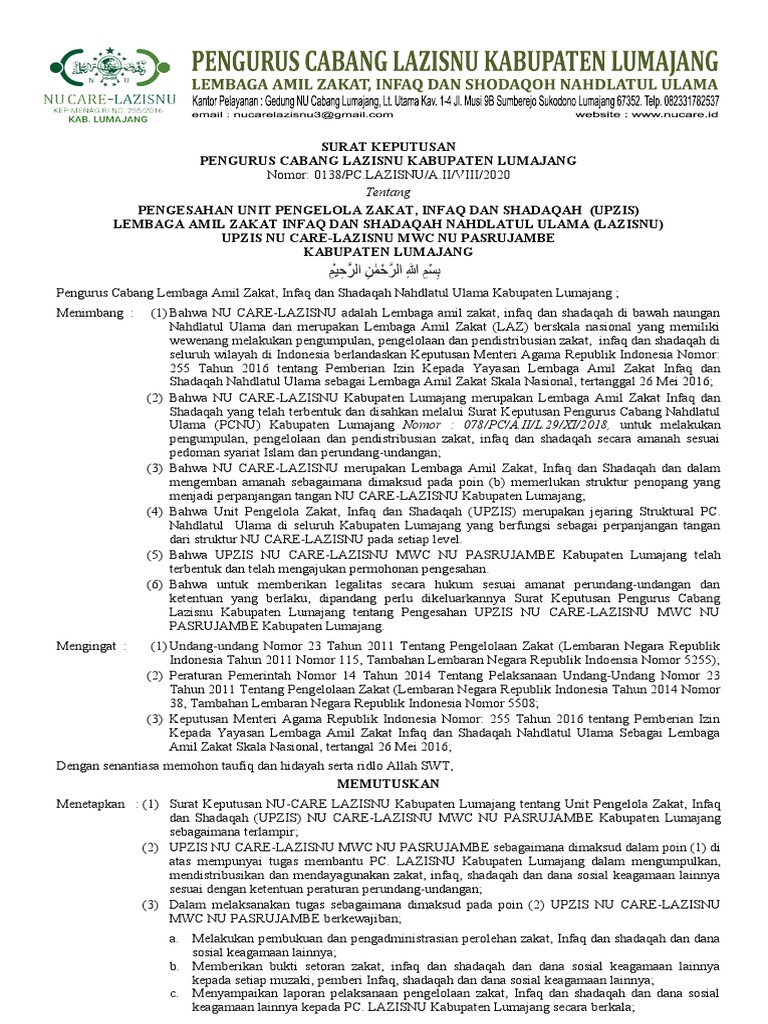 0138 - SK Upzis - MWC Nu Pasrujambe | PDF