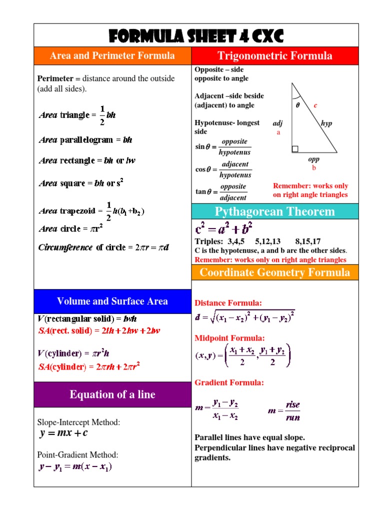 CSEC Maths Revision Sheet | PDF | Triangle | Trigonometric Functions