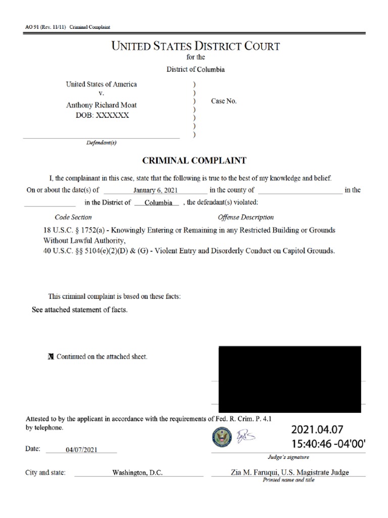 US V Anthony Richard Moat (Capitol Siege Defendant) | PDF | United ...