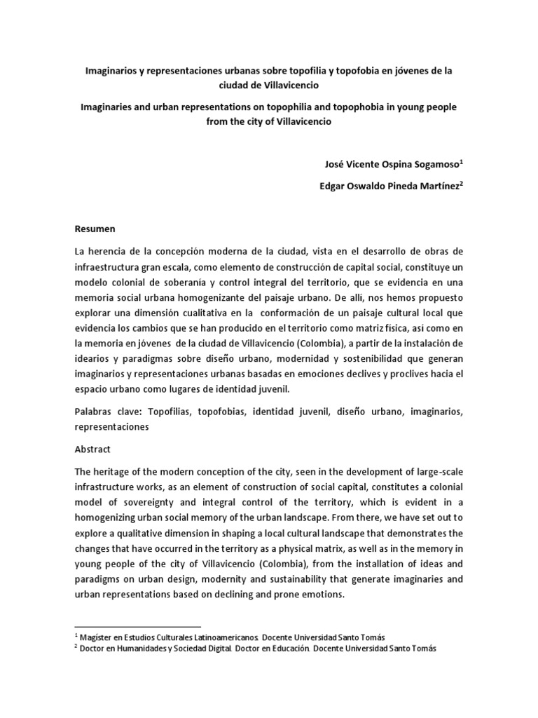 1 Imaginarios y Representaciones Urbanas Sobre Topofilia y Topofobia en ...