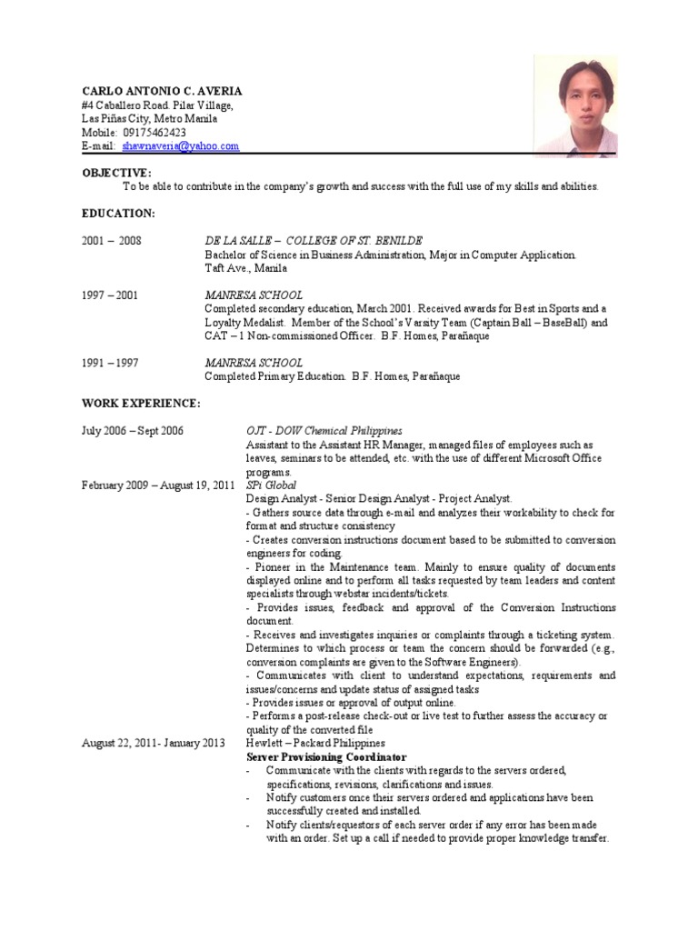 Resume - Carlo Antonio Averia | PDF | Server (Computing) | Data Quality