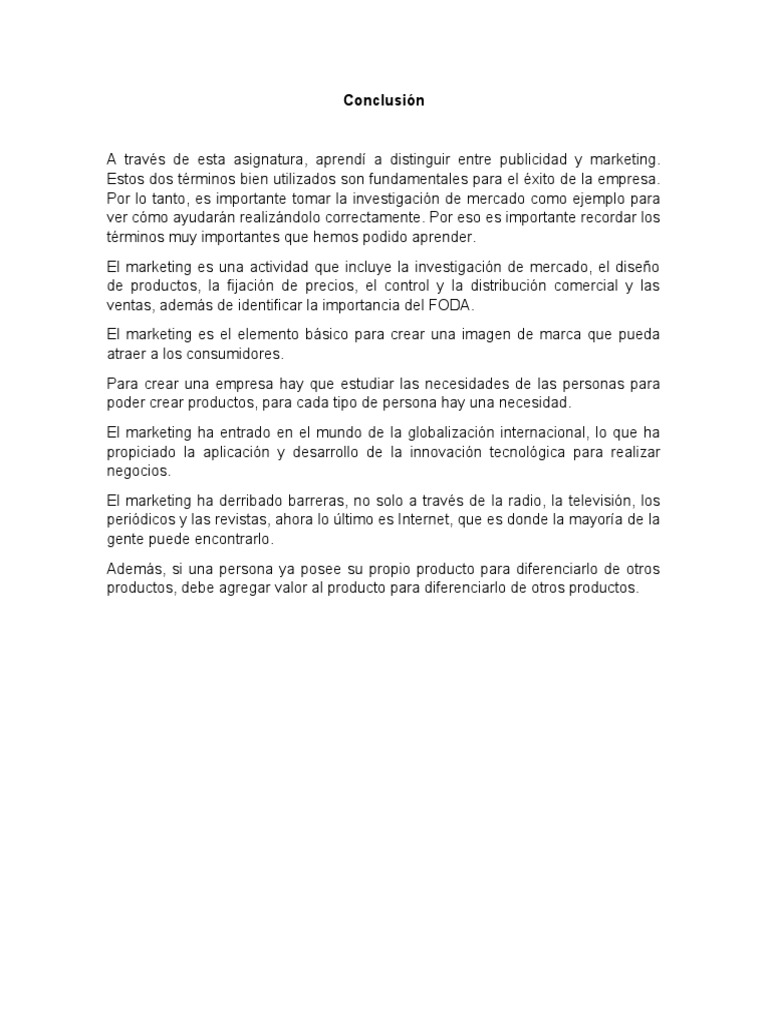 Conclusión Marketing | PDF
