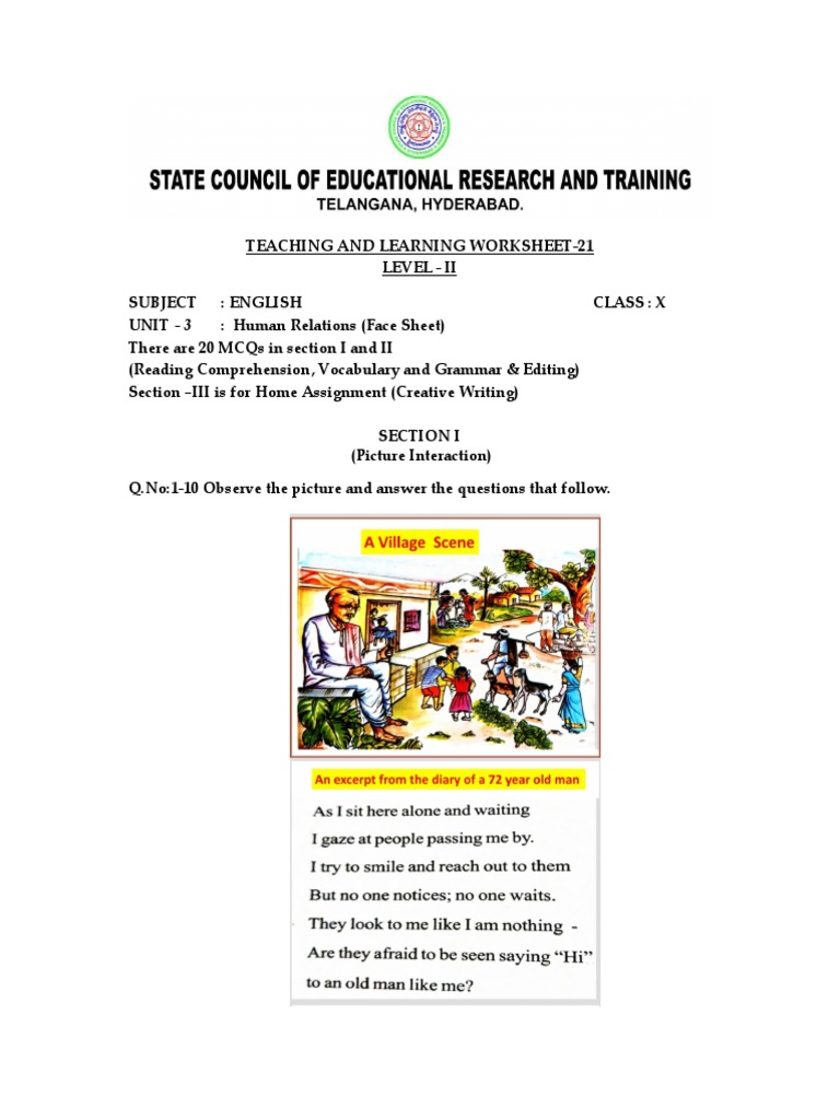 Class 10 English: Human Relations Worksheet | PDF | Reading ...
