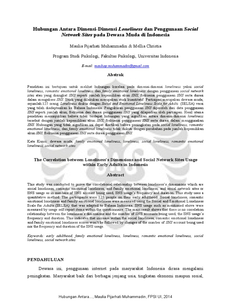 Dimensi Loneliness dan Penggunaan SNS di Indonesia | PDF | Ilmu Sosial ...